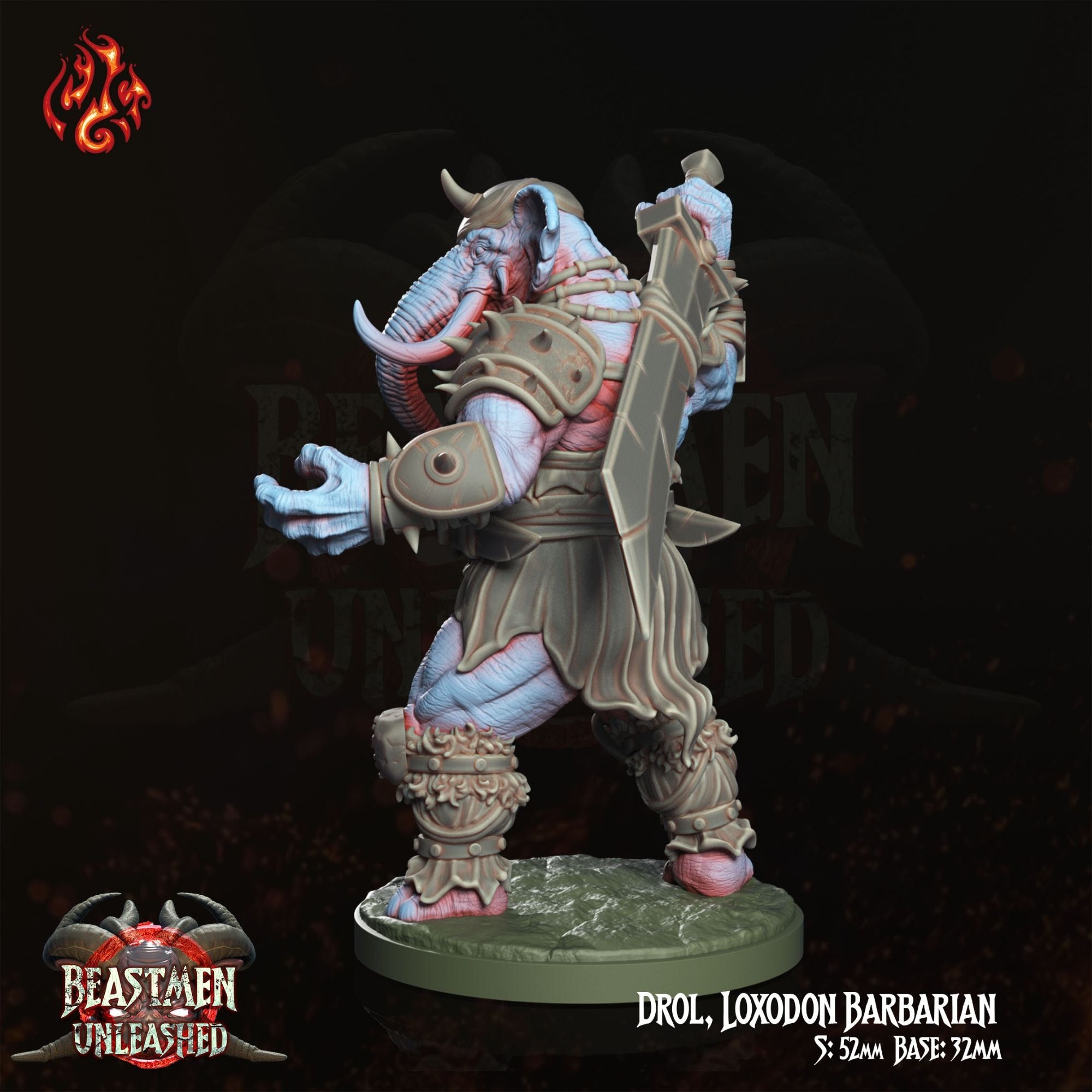 Drol Loxodon Barbarian 3d Printed Miniature By Crippled God Foundry Cheddarminis